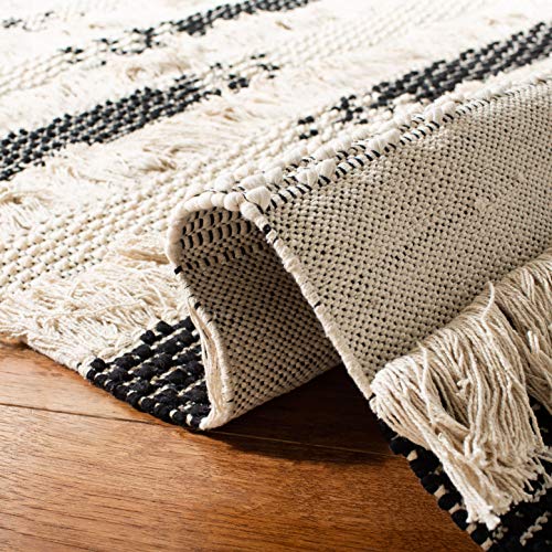 SAFAVIEH Natura Collection Accent Rug - 4' x 6', Ivory & Black, Handmade Cotton, Ideal for High Traffic Areas in Entryway, Living Room, Bedroom (NAT655A)