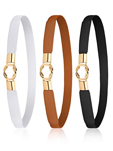 3 Pieces Women Skinny Waist Belt Elastic Thin Belt Waist Cinch Belt for Women Girls Accessories (Medium)