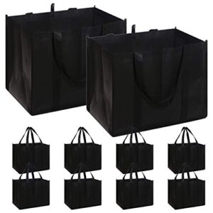 diommell set of 10 reusable grocery bags extra large foldable heavy duty shopping tote produce bag with reinforced handles, black