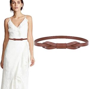 JASGOOD Women PU Leather Skinny Belt for Dress Adjustable Thin Waist Belt for Lady, Suit for Waist Size 26-31 Inches, A-Coffee