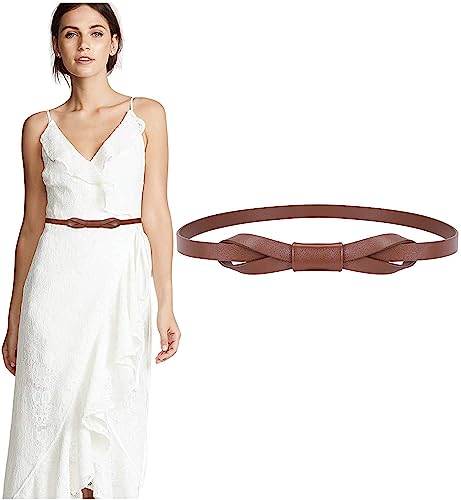 JASGOOD Women PU Leather Skinny Belt for Dress Adjustable Thin Waist Belt for Lady, Suit for Waist Size 26-31 Inches, A-Coffee