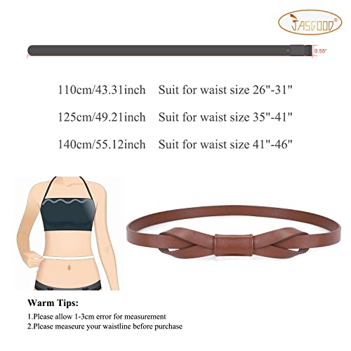 JASGOOD Women PU Leather Skinny Belt for Dress Adjustable Thin Waist Belt for Lady, Suit for Waist Size 26-31 Inches, A-Coffee