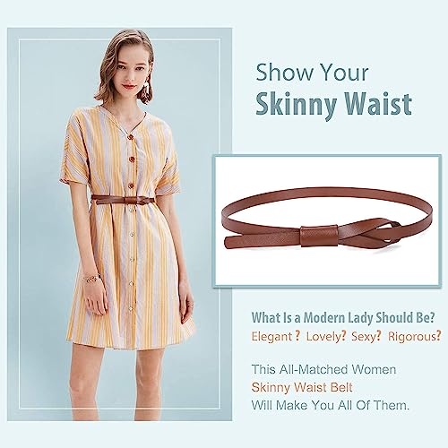 JASGOOD Women PU Leather Skinny Belt for Dress Adjustable Thin Waist Belt for Lady, Suit for Waist Size 26-31 Inches, A-Coffee