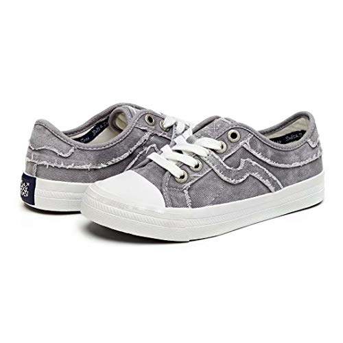 SALT&SEAS Women's Canvas Fashion Sneakers Low Top Lace Up Comfortable Casual Shoes Walking Flats Grey, 10