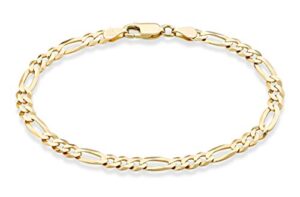 miabella solid 18k gold over sterling silver italian 5mm diamond-cut figaro chain bracelet for women men, 925 made in italy (length 7 inches (small))