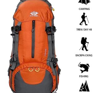 Esup Hiking Backpack, 50L Multipurpose Camping Backpack with rain cover 45l+5l (Orange)