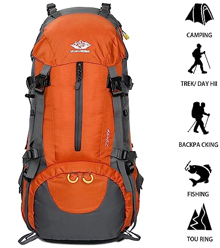 Esup Hiking Backpack, 50L Multipurpose Camping Backpack with rain cover 45l+5l (Orange)