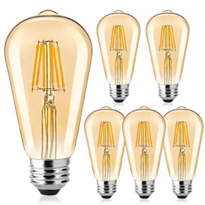 led edison light bulbs，6pcs vintage 6 watt, equivalent 60w incandescent light bulbs, e26 base dimmable decorative antique filament light bulbs with 85+ cri, warm white