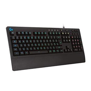 logitech g213 prodigy gaming keyboard, lightsync rgb backlit keys, spill-resistant, customizable keys, dedicated multi-media keys – black