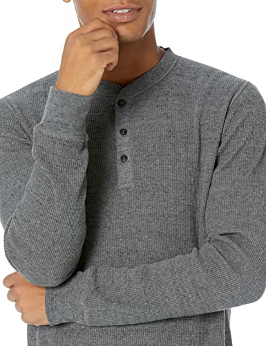 Amazon Essentials Men's Regular-Fit Long-Sleeve Waffle Henley Shirt, Charcoal, X-Large