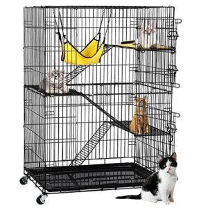 yaheetech collapsible large 3-tier metal wire pet cat kitten ferret chinchilla cage playpen crate enclosure kennel cat home on wheels indoor outdoor 3x ramp ladders/1x hammock