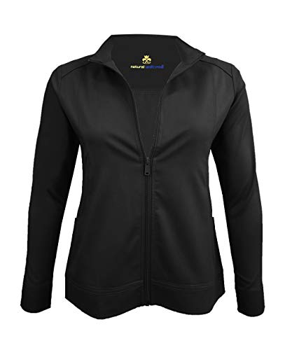 Natural Uniforms Women's Ultra Soft Stretch Zip Up Scrub Jacket (Black, 2X-Large)