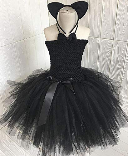 Tutu Dreams Halloween Cat Girl Costume for Kids Villain Role Play Outfits Carnival Masquerade Party (Catgirl, 5-6X) Black