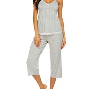 Ekouaer Women's Sleepwear Tank Pj Set Lightweight Sleeveless Top and Capri Pajama Set Grey XL