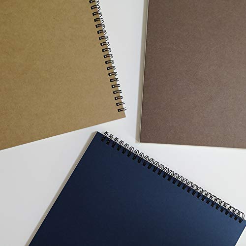 YUREE Spiral Notebook/Spiral Journal Lined, B5 Hard Kraft Cover Wire Bound Notebook Ruled, 70 Sheets (140 Pages), 10.5" x 7.3", 3 Notebooks Per Pack, Dark Brown/Blue/Brown