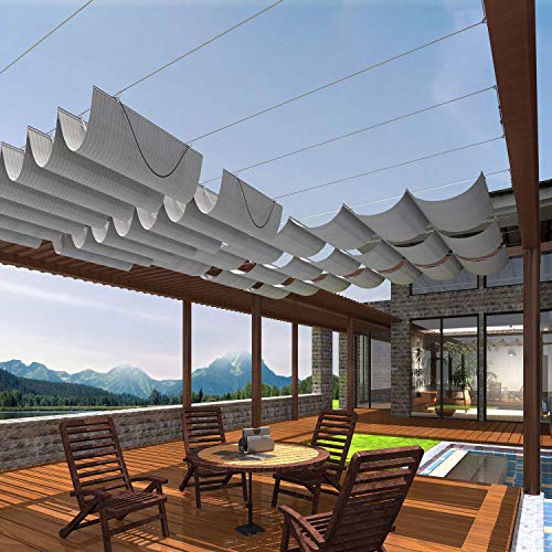 PATIO Pergola Shade Cover for Deck Patio Backyard Canopy Shade Awnings Retractable Slide Wire U Shape Replacement Shade Cover Come with Cable Hardware 3'Wx16'L Light Grey