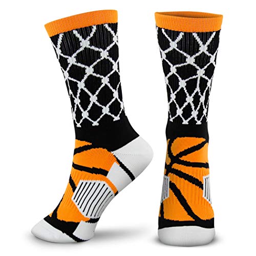 ChalkTalkSPORTS Basketball Woven Mid-Calf Socks | Hoop and Ball | Black & Orange