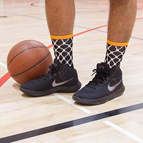 ChalkTalkSPORTS Basketball Woven Mid-Calf Socks | Hoop and Ball | Black & Orange