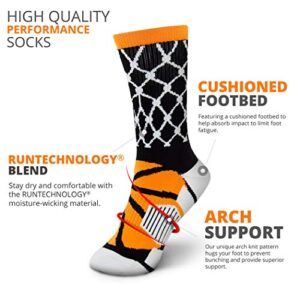 ChalkTalkSPORTS Basketball Woven Mid-Calf Socks | Hoop and Ball | Black & Orange