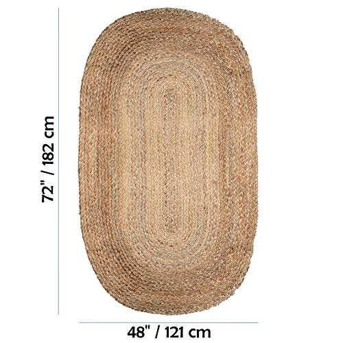 Reversible Jute Rug 4' x 6' - Natural Fibers Woven Braided Runner Rugs Carpet Oval