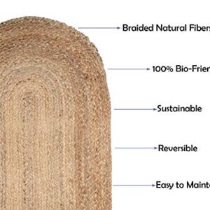 Reversible Jute Rug 4' x 6' - Natural Fibers Woven Braided Runner Rugs Carpet Oval