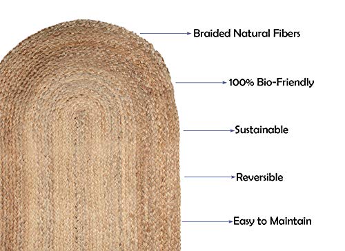 Reversible Jute Rug 4' x 6' - Natural Fibers Woven Braided Runner Rugs Carpet Oval