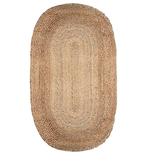 Reversible Jute Rug 4' x 6' - Natural Fibers Woven Braided Runner Rugs Carpet Oval