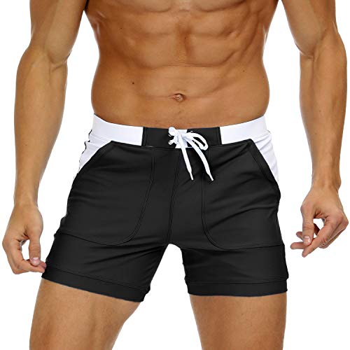 MAGNIVIT Men's Swimming Trunks Sport Brief Swim Underwear with Pocket Black