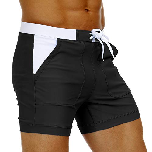 MAGNIVIT Men's Swimming Trunks Sport Brief Swim Underwear with Pocket Black