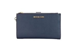 michael kors jet set travel double zip saffiano leather wristlet (navy)