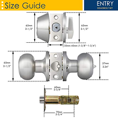 2 Pack Entry Door Knob and Single Cylinder Deadbolt Combo Pack in Satin Nickel, Keyed Alike Exterior Door Lock Set with Deadbolt, Door Knobs with Deadbolt for Entrance and Front Door