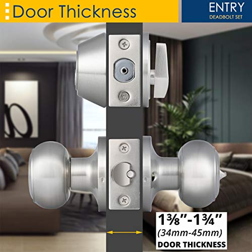 2 Pack Entry Door Knob and Single Cylinder Deadbolt Combo Pack in Satin Nickel, Keyed Alike Exterior Door Lock Set with Deadbolt, Door Knobs with Deadbolt for Entrance and Front Door