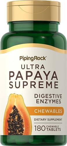 Piping Rock Papaya Enzymes Chewable | 180 Tablets | Vegetarian Digestion Formula | Non-GMO, Gluten Free Supplement | Tropical Flavored