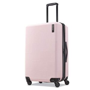 american tourister stratum xlt expandable hardside luggage with spinner wheels, pink blush, checked-medium 24-inch