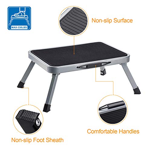 ACSTEP Step Stool 1 Step Folding Foot Stool Metal One Step Ladder Anti-Slip with Wide Pedal,330Ibs Foldable Step Stool for Adults RV Kitchen Closet Bedside Bed Stepping Stool