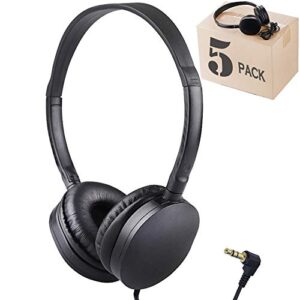 hongzan classroom headphones bulk for kids 5 pack, durable headphones for school students children boys girls and adults (black)