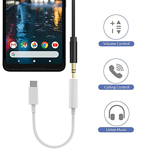 USB Type C to 3.5mm Headphone Jack Adapter,USB Type C Aux 3.5mm Earphone Audio Jack Splitter for Google Pixel 6/5/4,Samsung Galaxy,HTC U11,Huawei P30-(White)