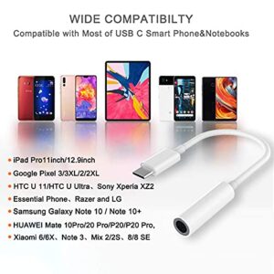 USB Type C to 3.5mm Headphone Jack Adapter,USB Type C Aux 3.5mm Earphone Audio Jack Splitter for Google Pixel 6/5/4,Samsung Galaxy,HTC U11,Huawei P30-(White)