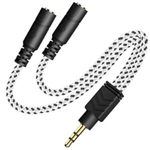 dukabel headphone splitter, knitted 3.5mm audio splitter trs 3-pole aux splitter cable for headphones earphones speakers -zebra white