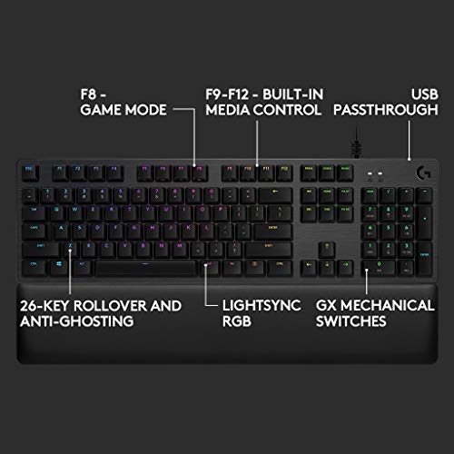 Logitech G513 Carbon LIGHTSYNC RGB Mechanical Gaming Keyboard with GX Brown Switches - Tactile