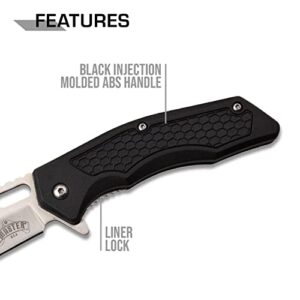 MASTER USA – Spring Assisted Open Folding Knife – Satin Finish Stainless Steel Blade, Black Injection Molded ABS Handle with Pocket Clip, Tactical, EDC, Self Defense- MU-A094S,Silver