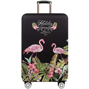 travelkin travel elastic spandex suitcase protector case, 18/24/28/32 inch suitcase protective cover, thickened and washable luggage cover (l(25"-28"luggage), flower flamingo)