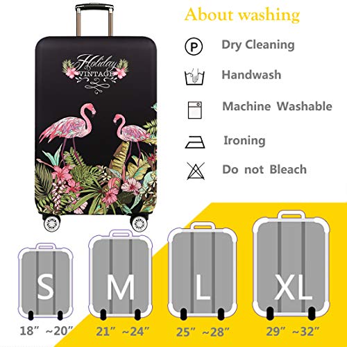 TRAVELKIN Travel Elastic Spandex Suitcase Protector Case, 18/24/28/32 Inch Suitcase Protective Cover, Thickened and Washable Luggage Cover (L(25"-28"luggage), Flower Flamingo)