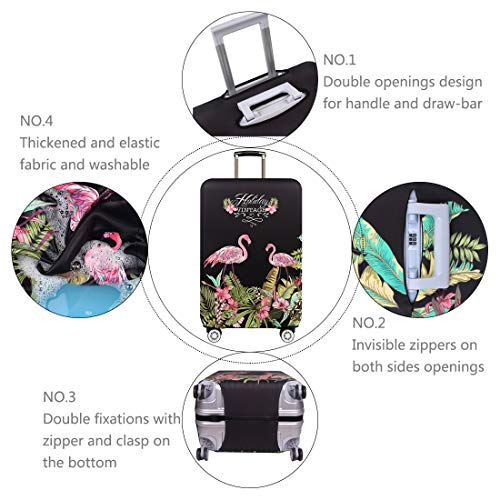 TRAVELKIN Travel Elastic Spandex Suitcase Protector Case, 18/24/28/32 Inch Suitcase Protective Cover, Thickened and Washable Luggage Cover (L(25"-28"luggage), Flower Flamingo)