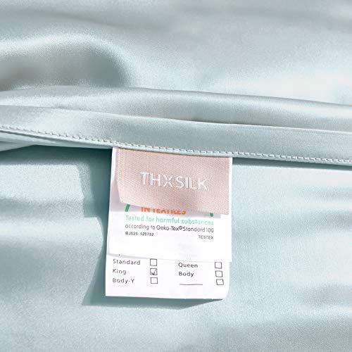 THXSILK 100% Silk Pillowcase for Hair and Skin Luxury 25 Momme Mulberry Silk, Pillow Cases with Hidden Zipper (Queen, Light Blue)