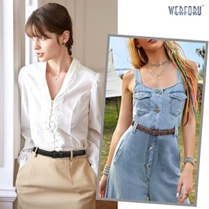 WERFORU 2 Pack Women Belt Skinny Waist Dress Belts Solid Pin Buckle Belt for Jeans Pants,Black+Coffee, Fit Size 46-50 inches