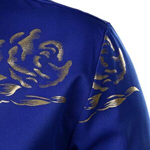 ZEROYAA Mens Hipster Gold Rose Printed Slim Fit Long Sleeve Dress Shirts/Prom Performing Shirts Z56 Blue XX-Large