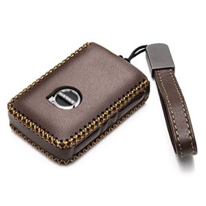 Vitodeco Genuine Leather Smart Key Fob Case Compatible with Volvo XC40, XC60, XC90, S90, S60, V60, V90 2019-2023 (4-Button, Brown)