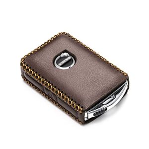 Vitodeco Genuine Leather Smart Key Fob Case Compatible with Volvo XC40, XC60, XC90, S90, S60, V60, V90 2019-2023 (4-Button, Brown)