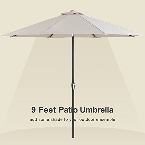 Tempera 9' Outdoor Market Patio Table Umbrella with Push Button Tilt and Crank,Large Sun Umbrella with Sturdy Pole&Fade resistant canopy,Easy to set,Beige